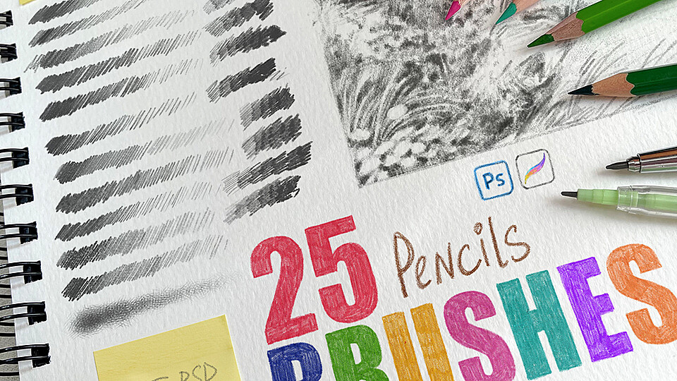 Pencils Brushes + PSD templates