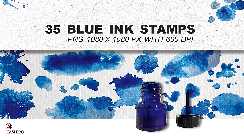 Blue ink drops and splashes