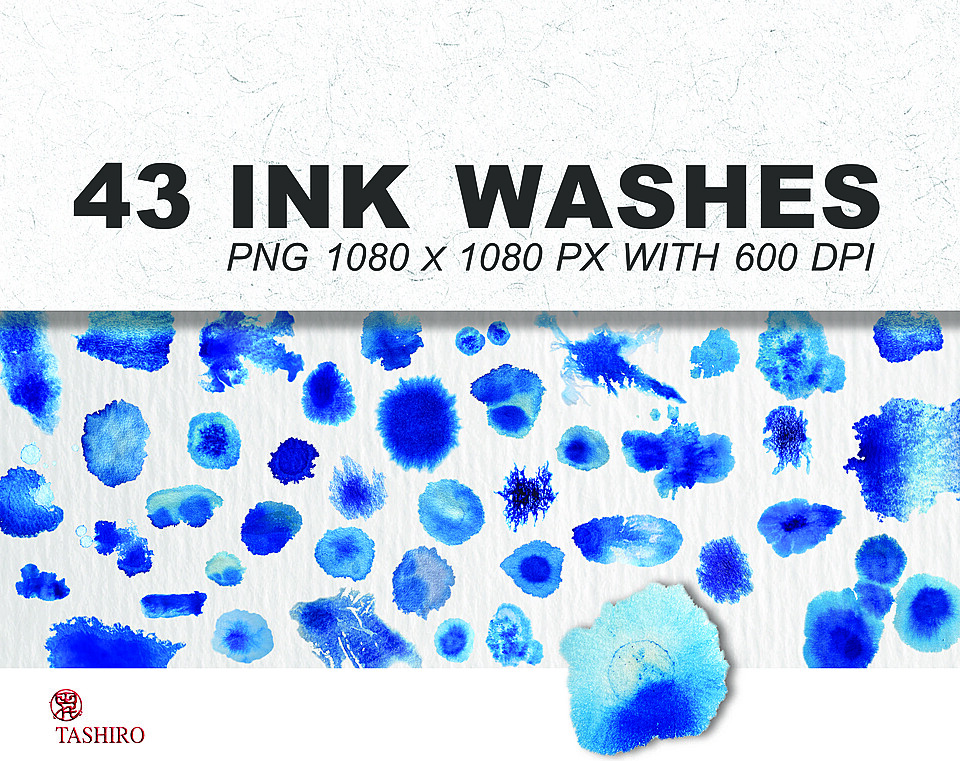 Blue ink drops and splashes