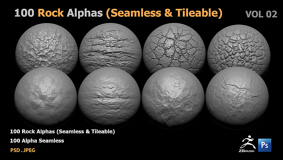 100 Rock Alphas (Seamless & Tileable)