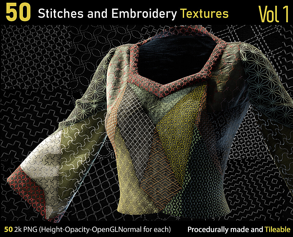 50 Stitches and Embroidery Textures-Vol1