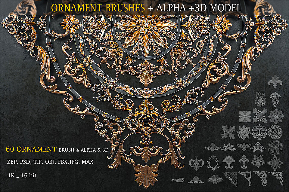 Ornament Brushes+Alpha+3D Model