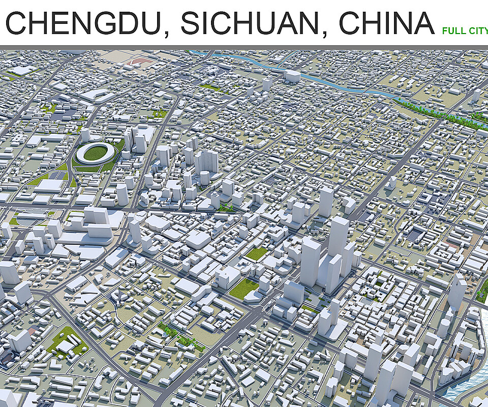 Chengdu Sichuan City China 3D Model 200km