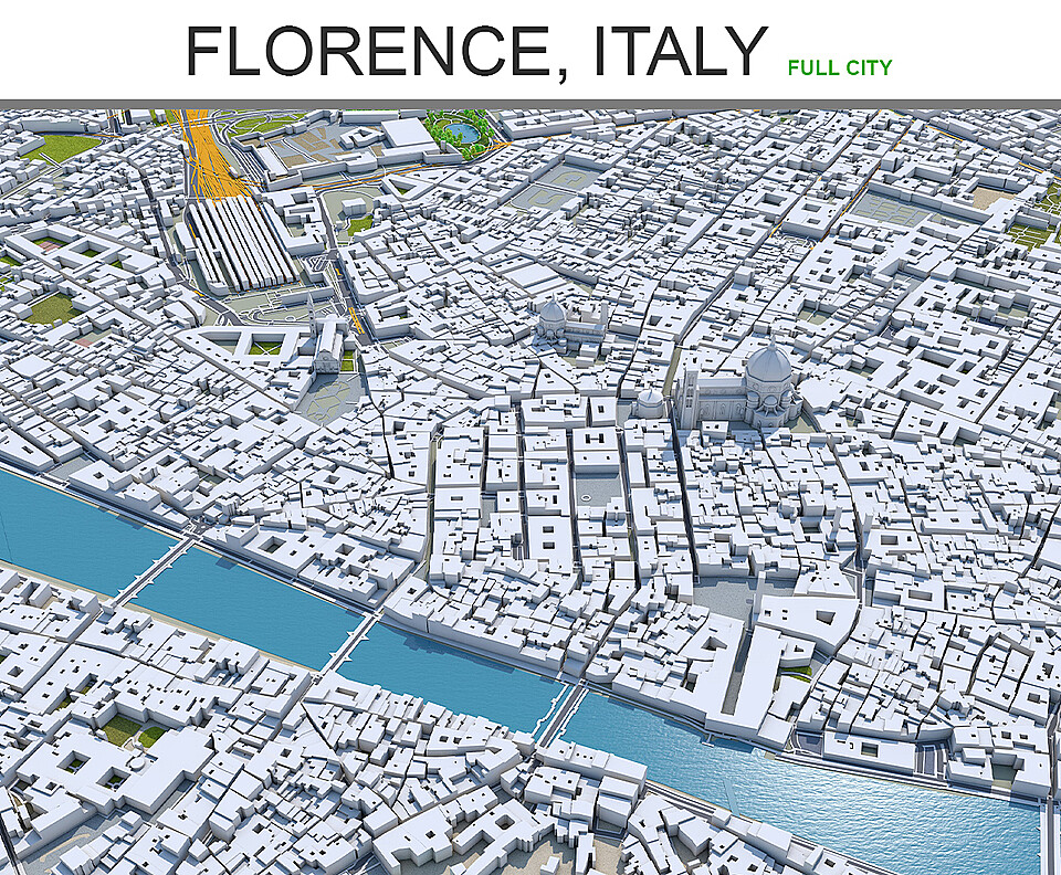 Florence city Italy 3d model 50 Km