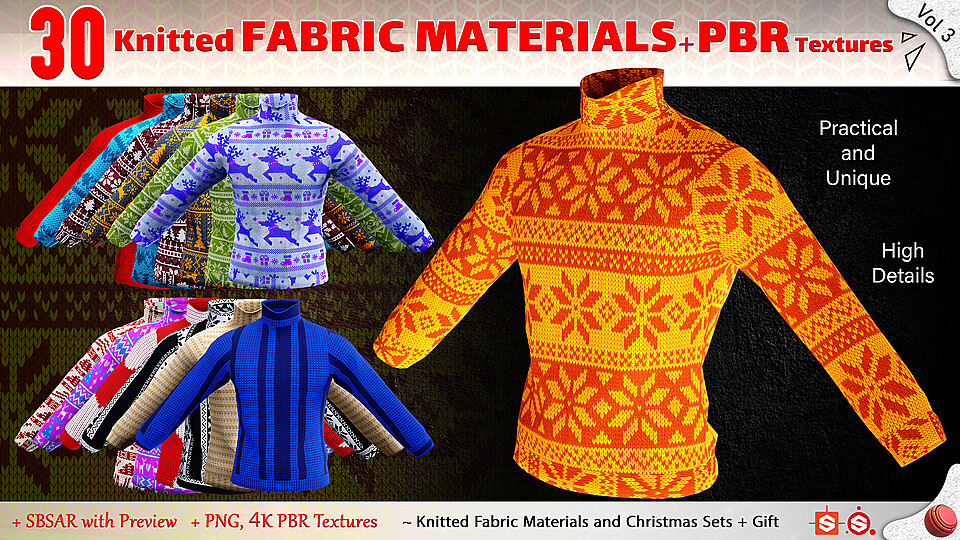 30 Knitted Fabric Materials + PBR Textures - Vol 3