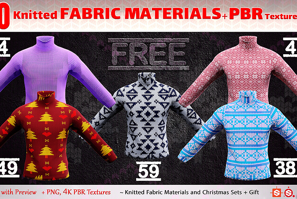 5 Free Knitted Fabric Materials + PBR Textures