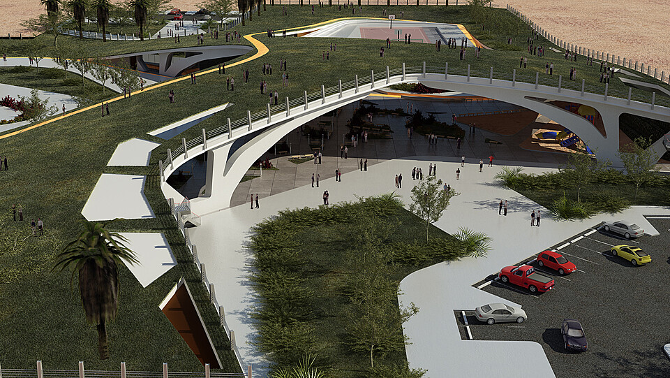 Modern contemporary Park with 3d grass