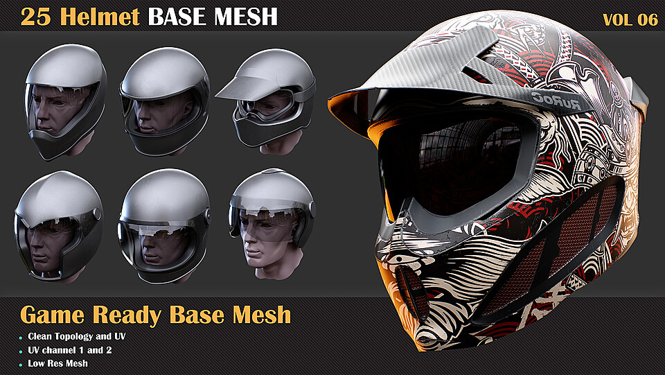 25 Helmet Base Mesh - VOL 06 ( Game Ready )