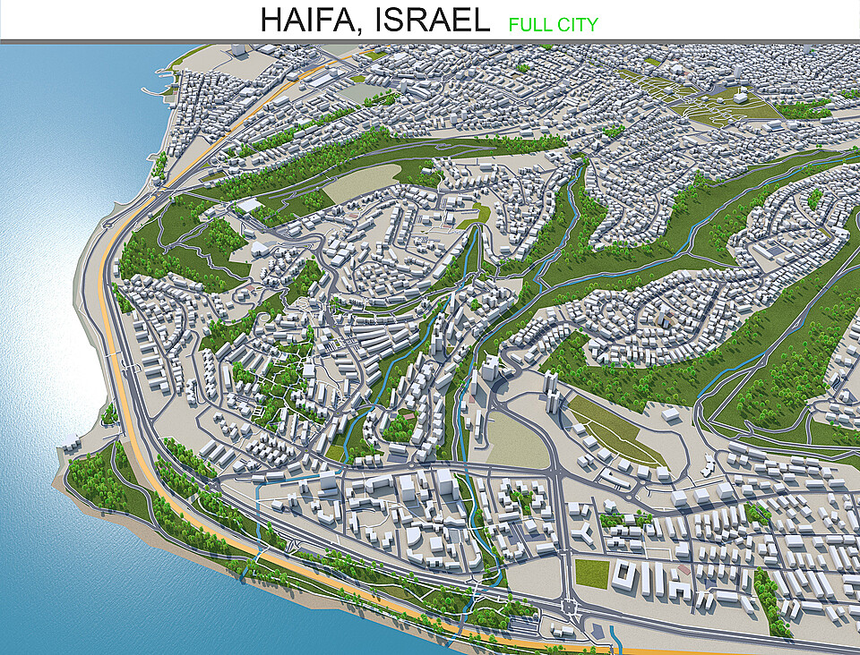 Haifa city Israel 3d model 20km