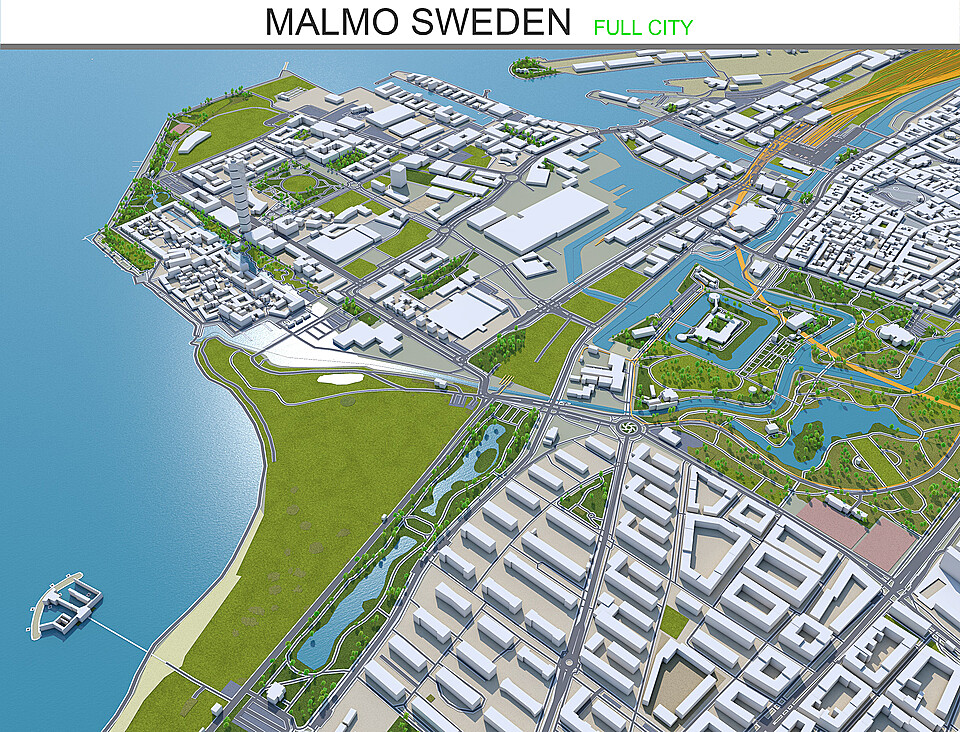 Malmo city Sweden 3d model 40km
