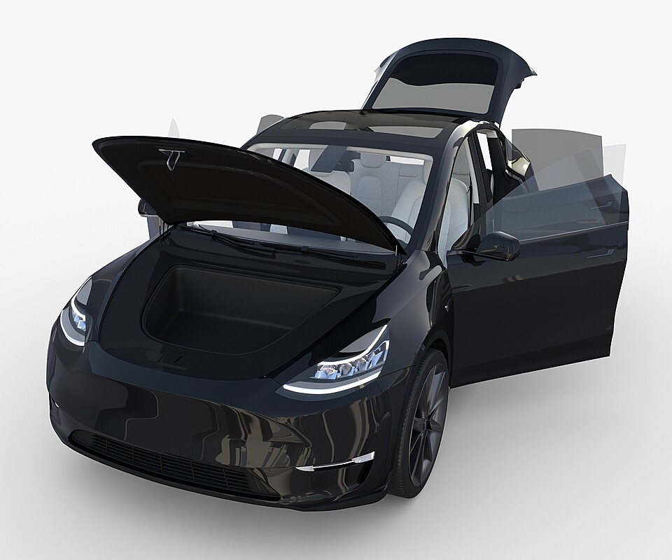 Tesla Model Y RWD Black with interior and chassis