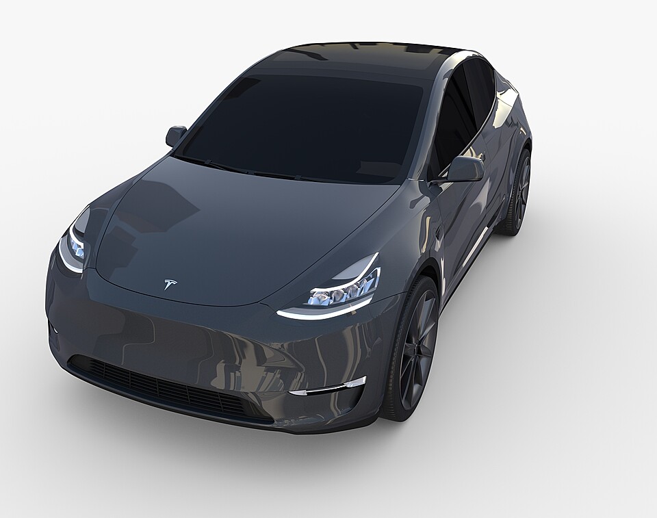 Tesla Model Y RWD Midnight Silver with chassis