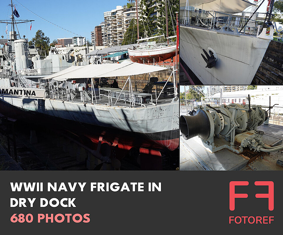 680 photos of WWII Navy Frigate in Dry Dock