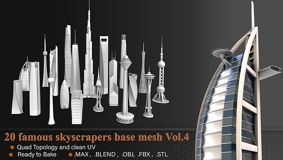 20 Famous Skyscrapers Base Mesh Vol.4