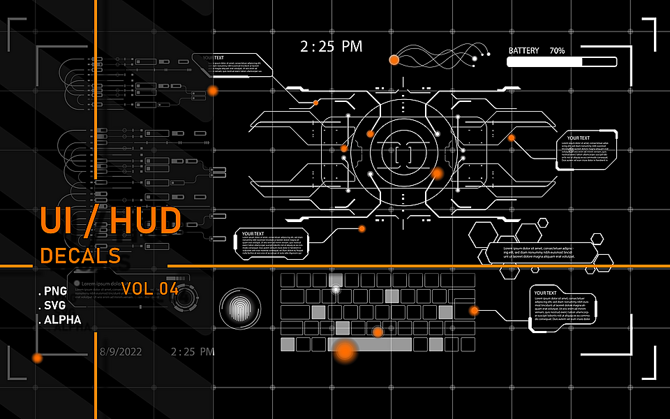 215 + ui / hud scifi graphic DECALS VOL 04