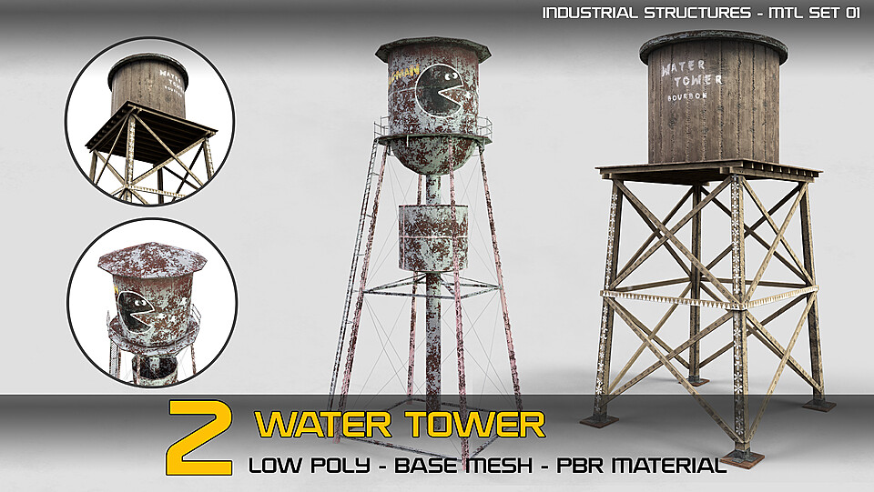 2 Water Towers with PBR material