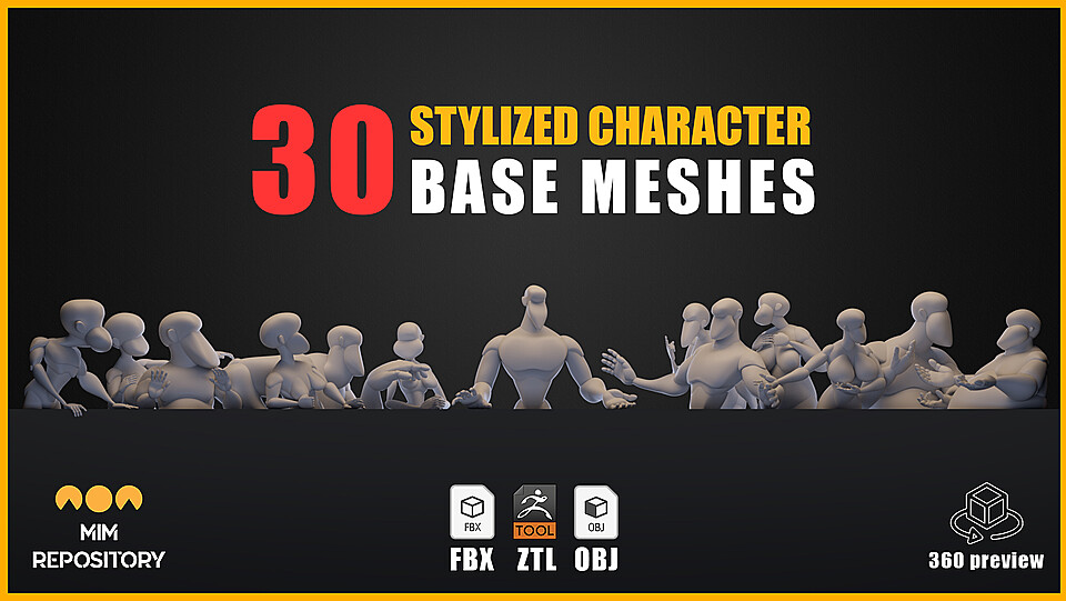 30 Stylized Character Base Meshes
