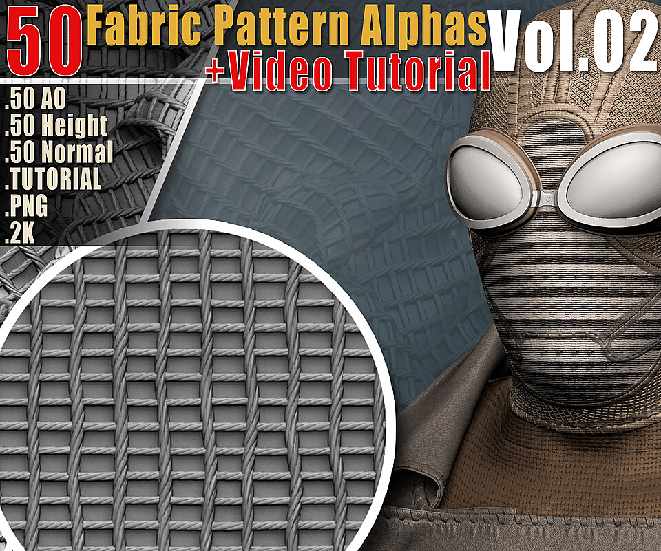 50 Fabric Pattern Alphas Vol.02 + Video Tutorial