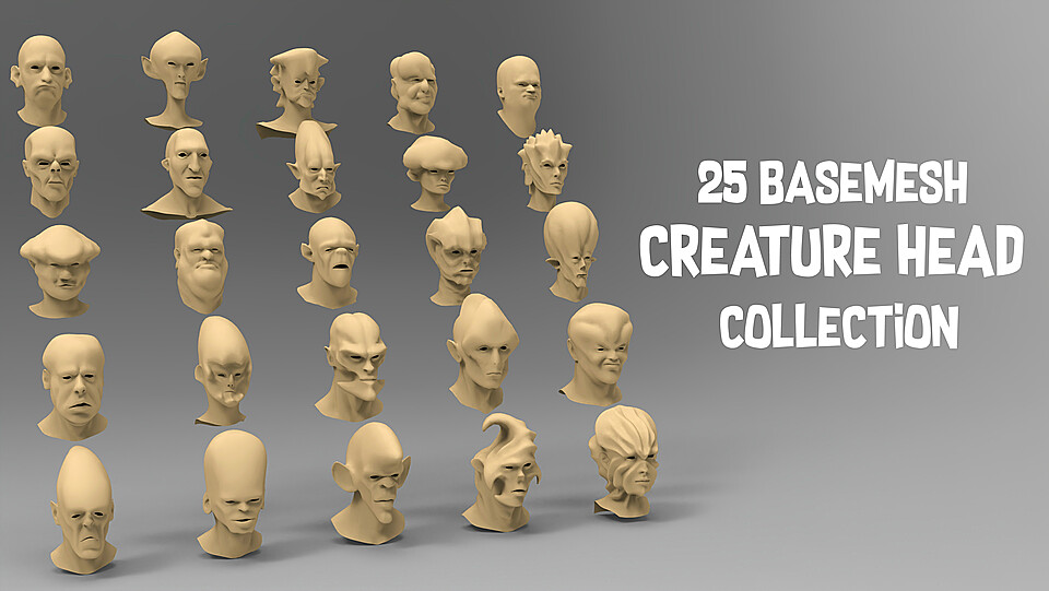 25 basemesh creature head collection