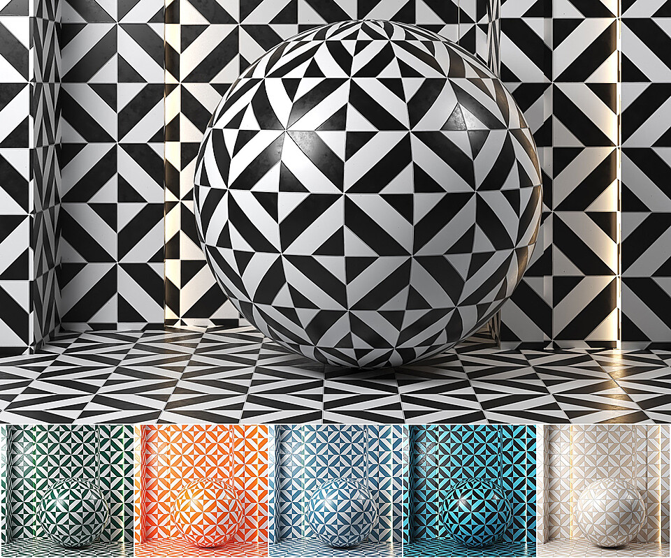 (4k)(6color)Ceramic tile set 04(seamless,pbr)