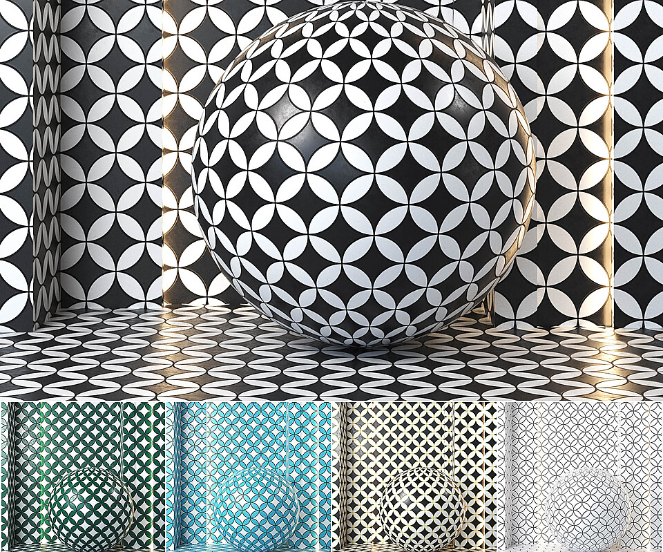 (4k)(5color)Ceramic tile set 05(seamless,pbr)