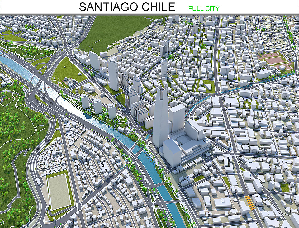 Santiago city Chile 3d model 60km