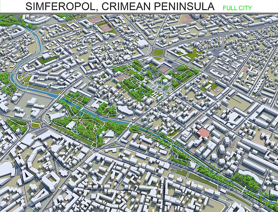 Simferopol city Crimean Peninsula 3d model 40km