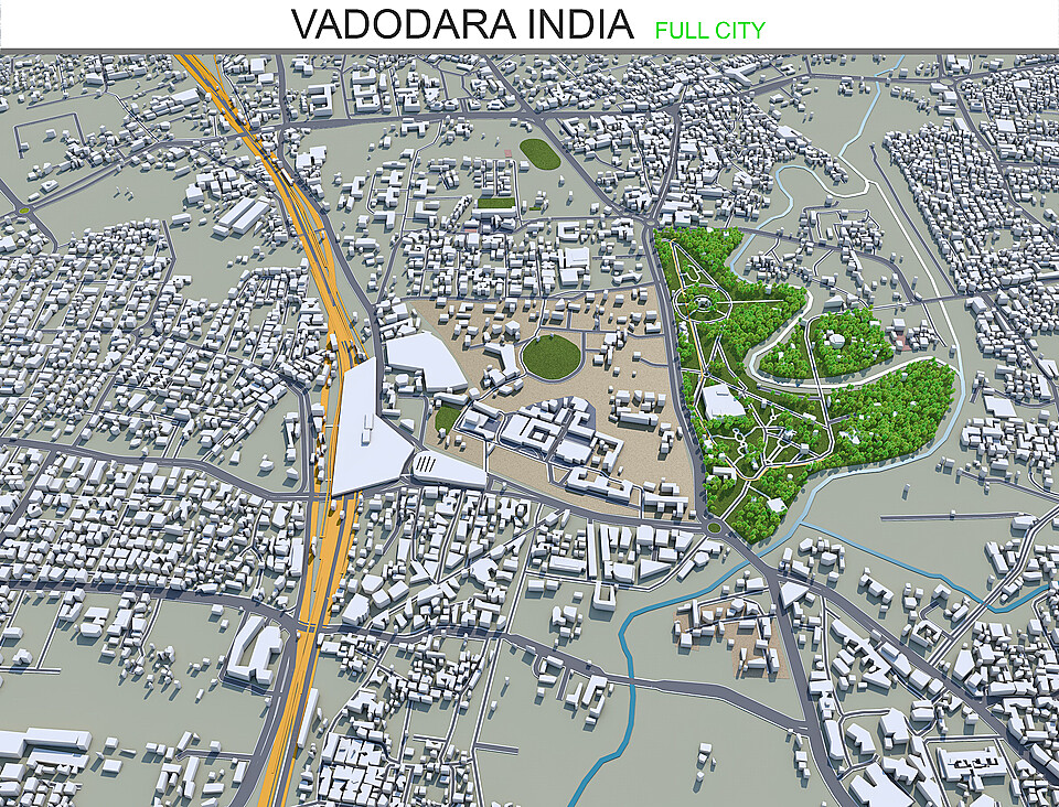 Vadodara city India 3d model 30km