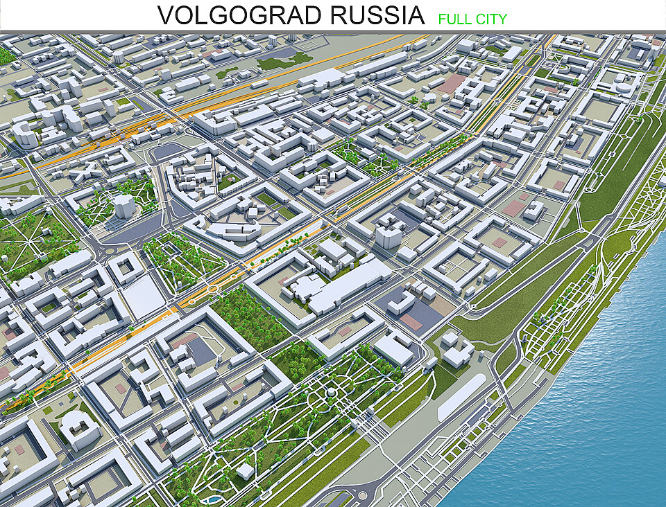Volgograd city Russia 3d model 90km