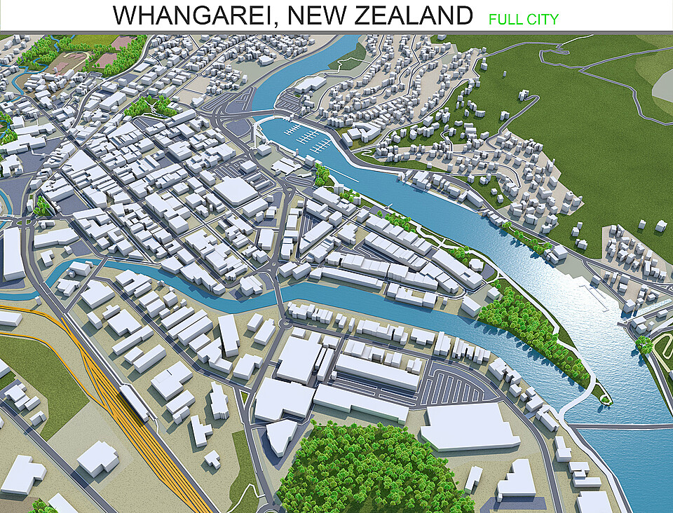 Whangarei city New Zealand 3d model 30km