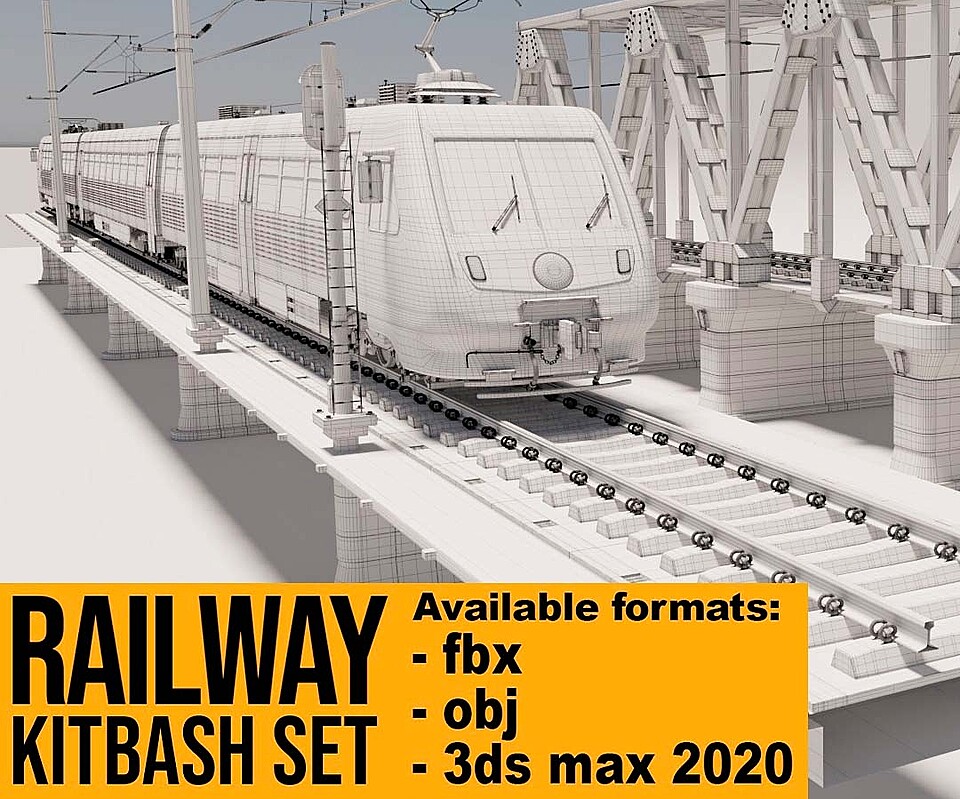 Railway KITBASH Set Subdivision Ready 3D