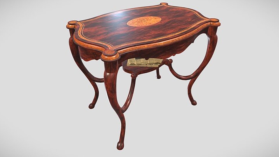 Victorian living room table with newspapers