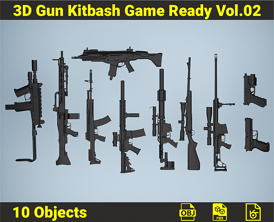 3D Gun Kitbash Game Ready vol 02