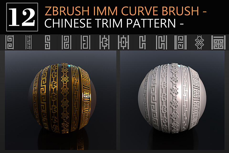 ZBRUSH_Chinese Trim Pattern Brush