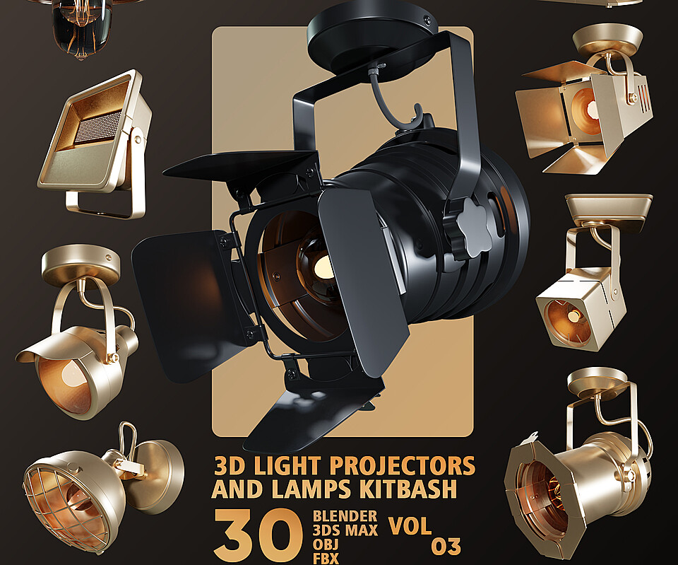 30 3D Light projectors and lamps kitbash