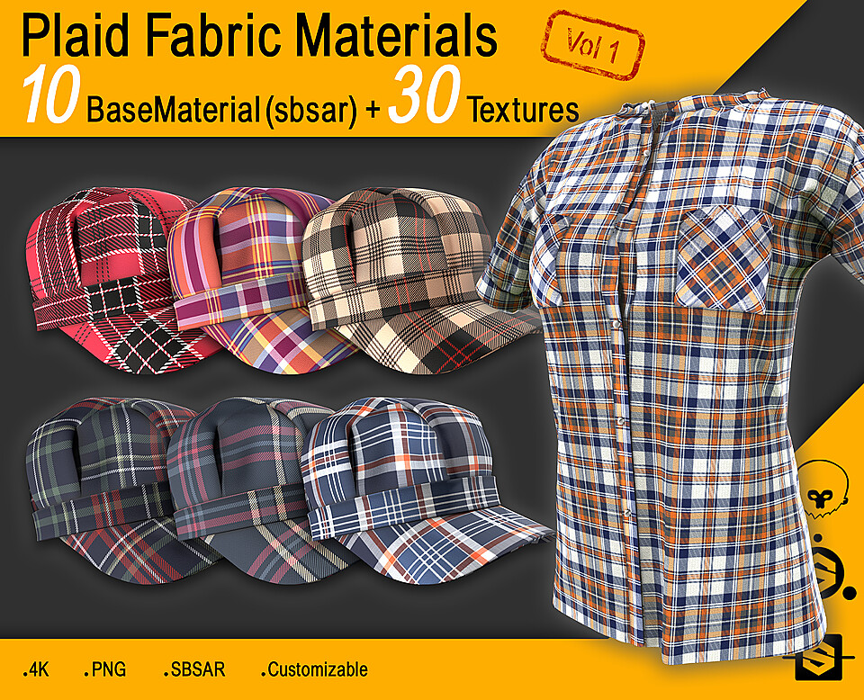 10 Plaid Fabric Materials + 30 Textures (4K) Vol 1