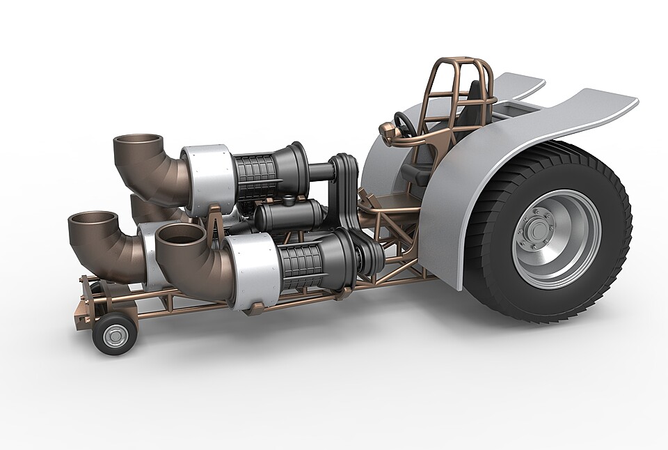 Pulling tractor with 4 jet engines V2 Scale 1:25
