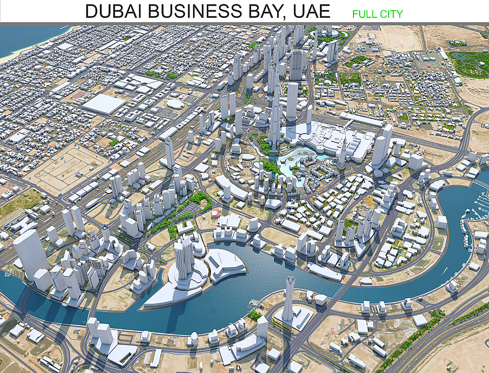 Dubai Business Bay city UAE 3d model 10km