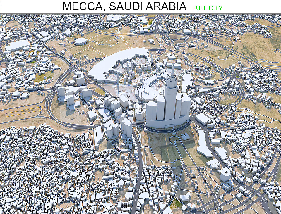 Mecca city Saudi Arabia 3d model 60km