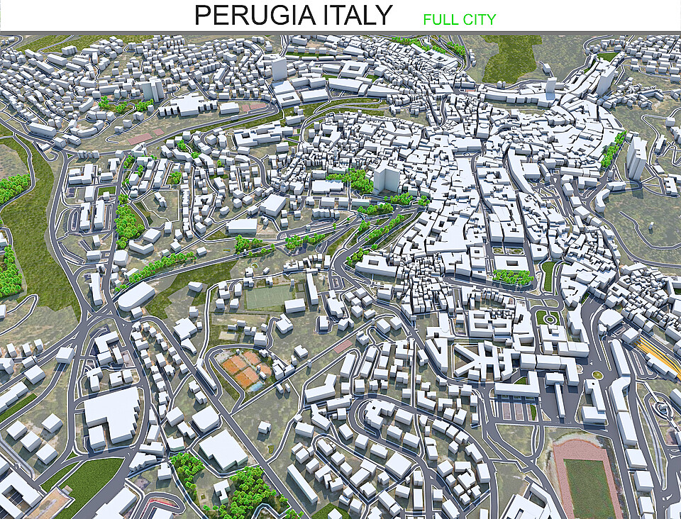 Perugia city Italy 3d model 30km
