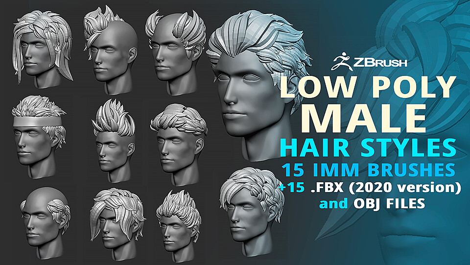 15 Male low poly anime character hair styles IMM