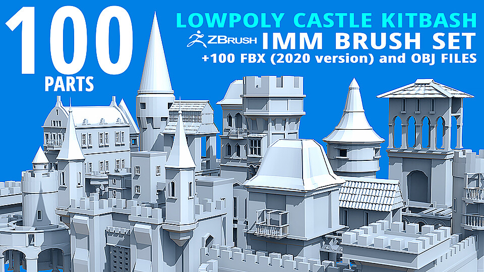 100 Low poly medieval castle kitbash IMM