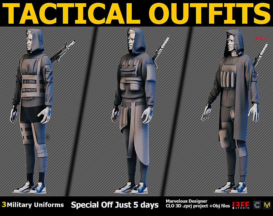 3 TACTICAL ARMY UNIFORMS (Marvelous Designer)