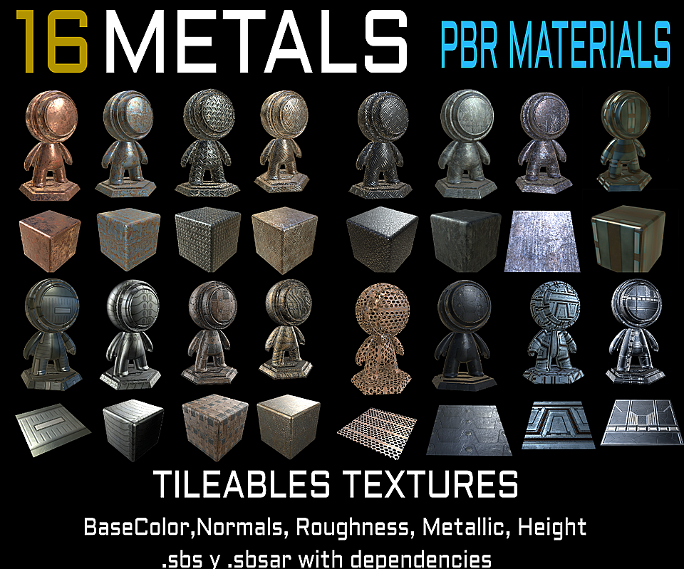 16 Metals Tileable Textures PBR