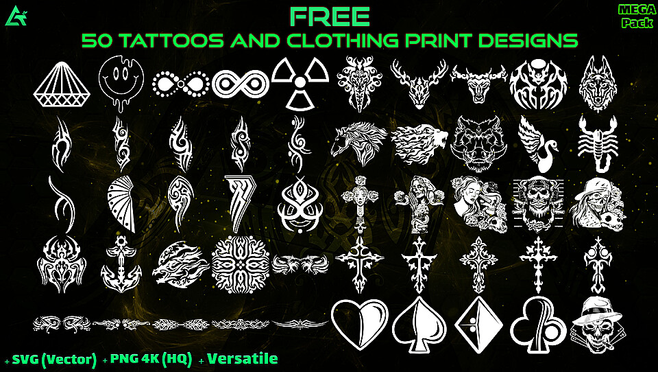50 Free Hand Painted Tattoos & Designs