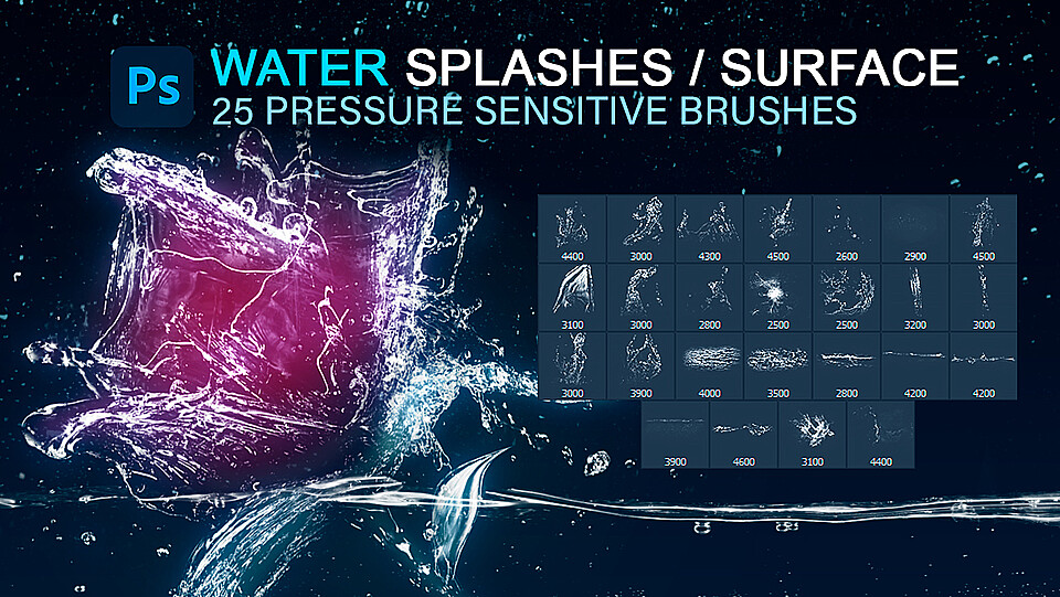 25 Water splashes and liquid surface brushes