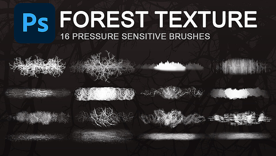 16 Forest and nature drawing texture brushes.