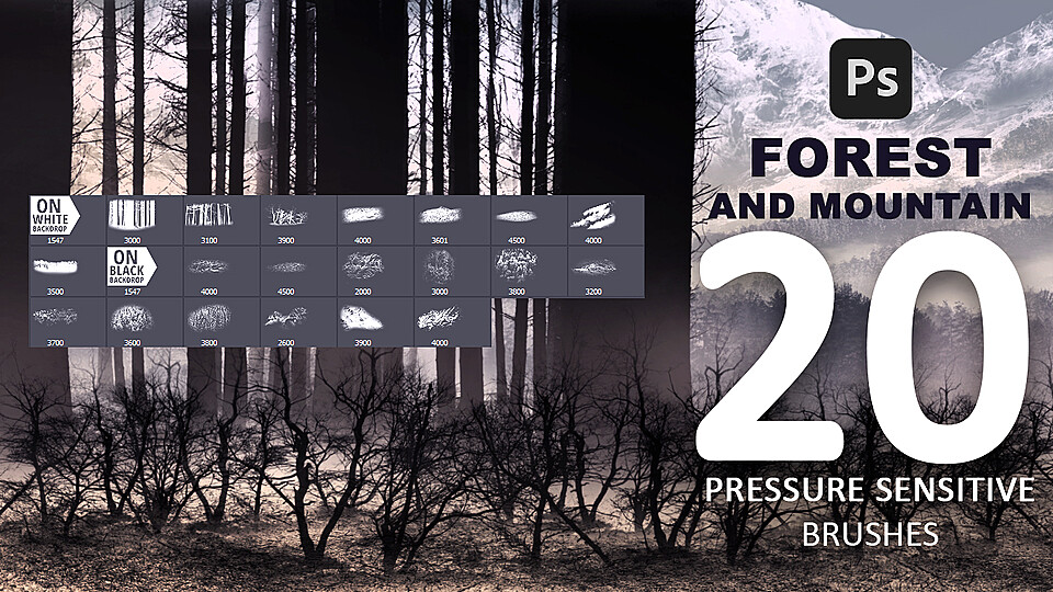 20 Forest and mountain surface texturing brushes.