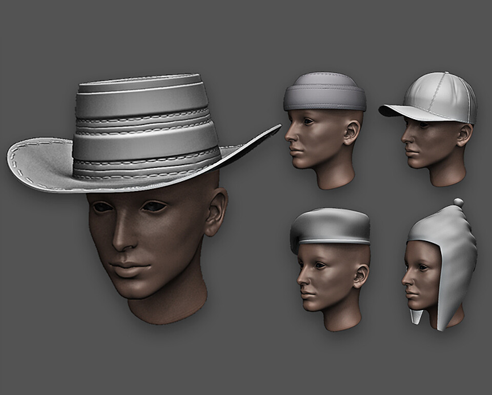 20 Highpoly and Lowpoly caps