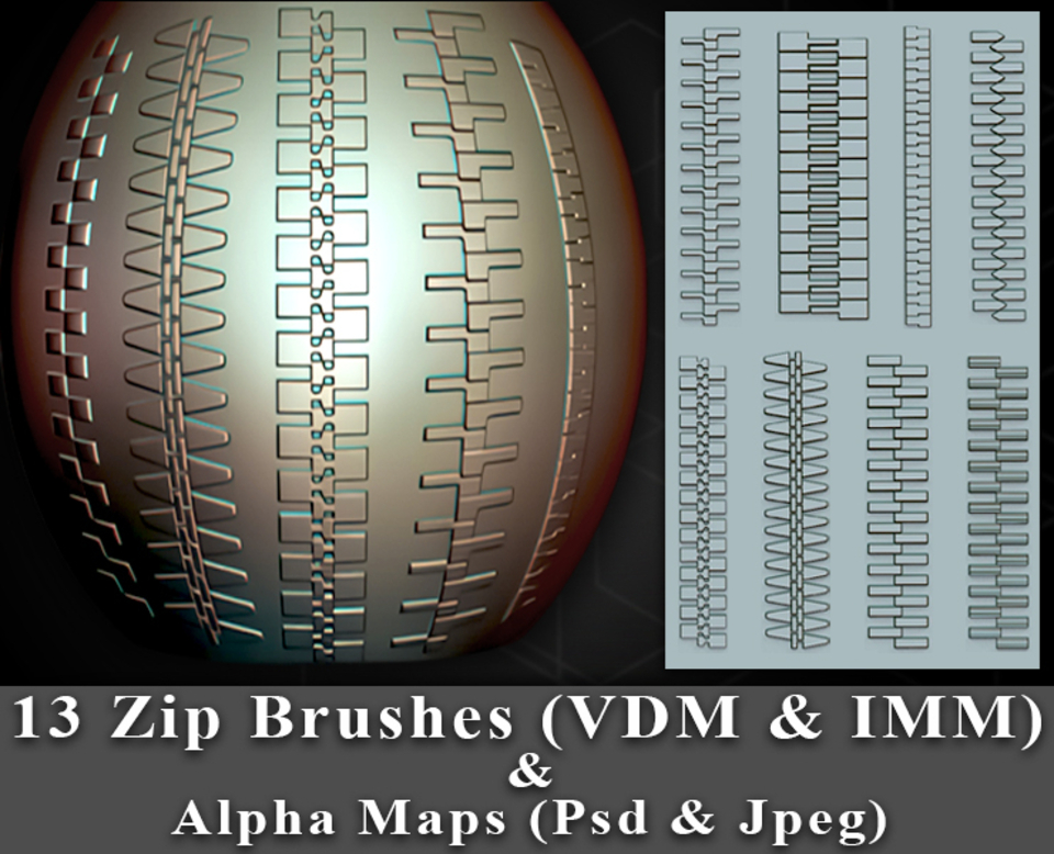 13 Zip Brushes (VDM & IMM) and Alpha Maps